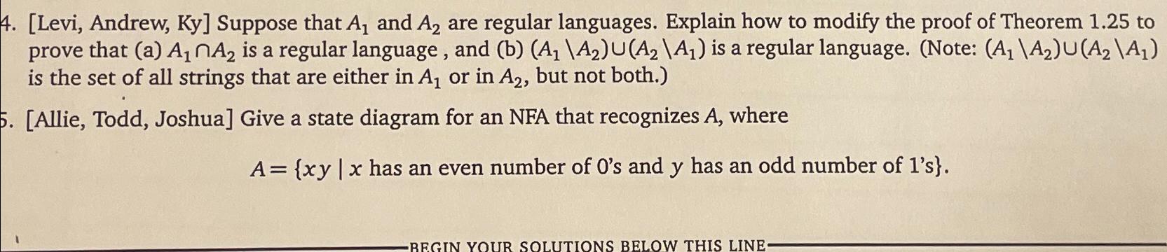 Solved Suppose that A1 ﻿and A2 ﻿are regular languages. | Chegg.com