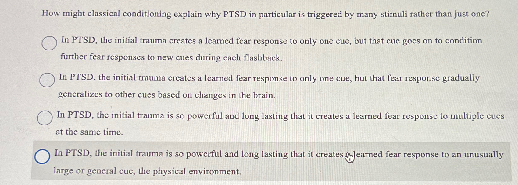 Solved How might classical conditioning explain why PTSD in | Chegg.com
