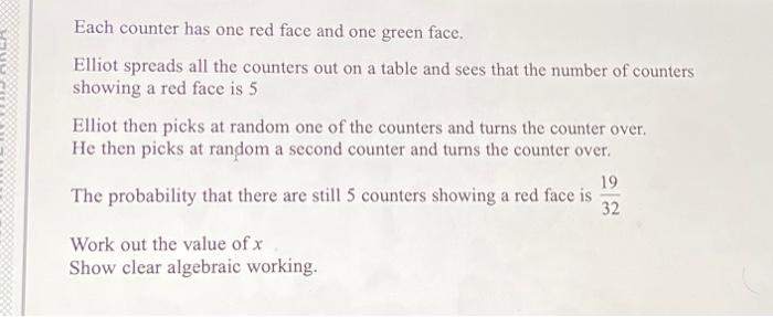 Solved Each counter has one red face and one green face. | Chegg.com