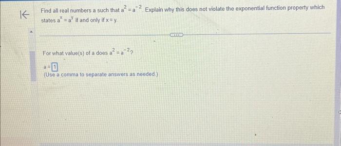 Solved Find all real numbers a such that a2=a−2. Explain why | Chegg.com