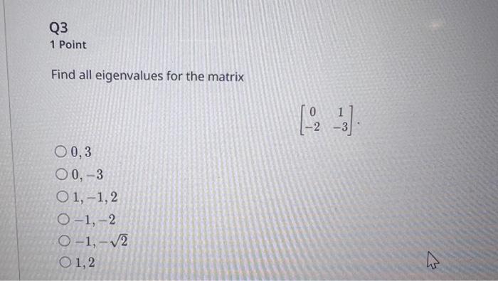 Solved Find all eigenvalues for the matrix [0−21−3] 0,3 0,−3 | Chegg.com