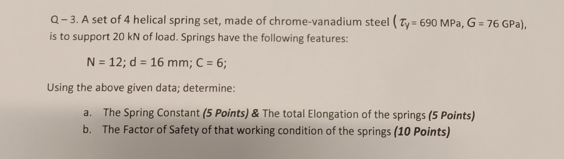 Solved Q-3. ﻿A set of 4 ﻿helical spring set, made of | Chegg.com
