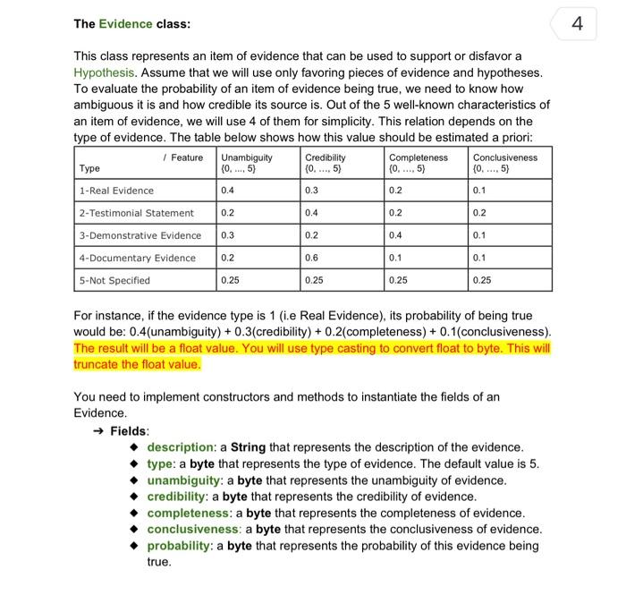 Solved The Evidence class: This class represents an item of | Chegg.com