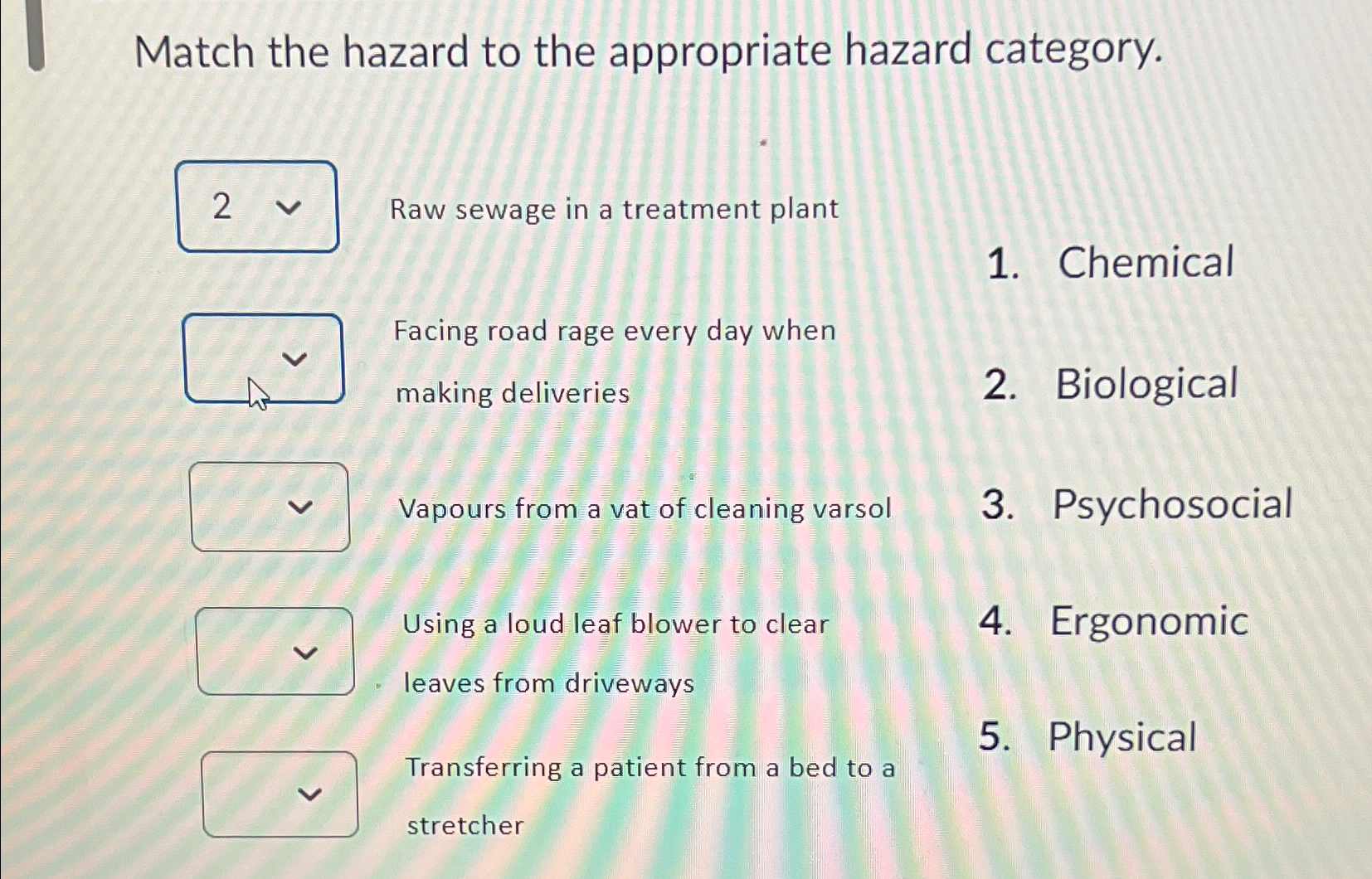 Solved Match the hazard to the appropriate hazard | Chegg.com