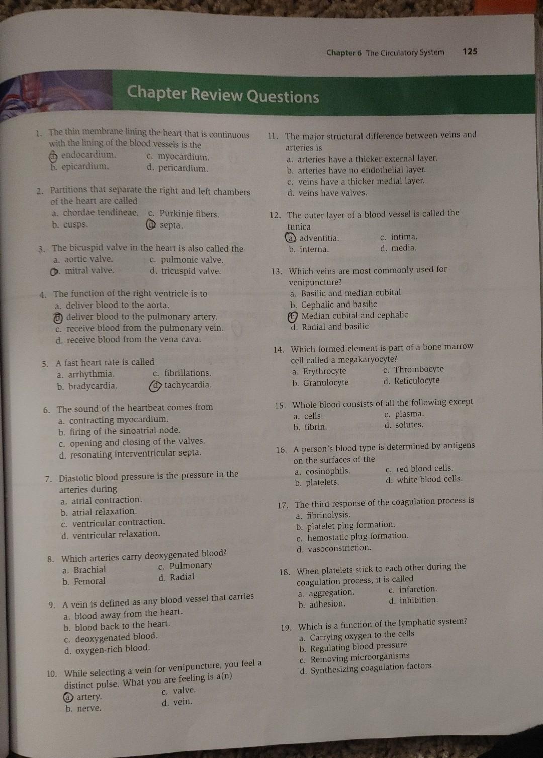 Solved Chapter 6 The Circulatory System 125 Chapter Review | Chegg.com