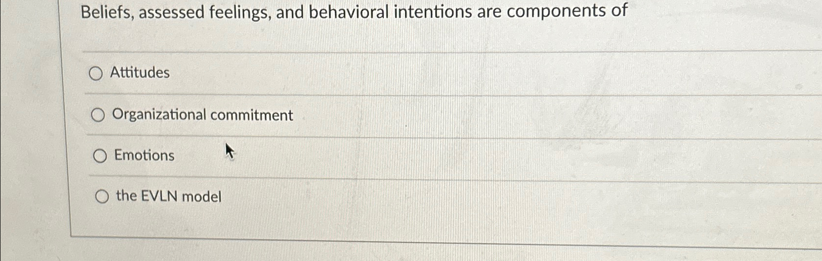 Solved Beliefs, assessed feelings, and behavioral intentions | Chegg.com
