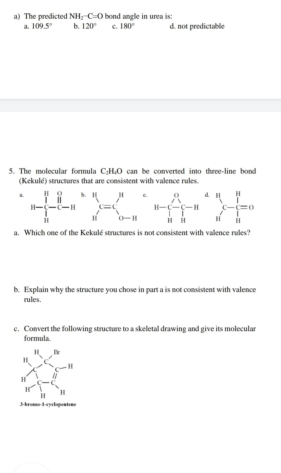 Solved a) The predicted NH2-C=O bond angle in urea is: a. | Chegg.com