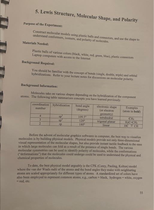 Solved 5. Lewis Structure, Molecular Shape, and Polarity | Chegg.com