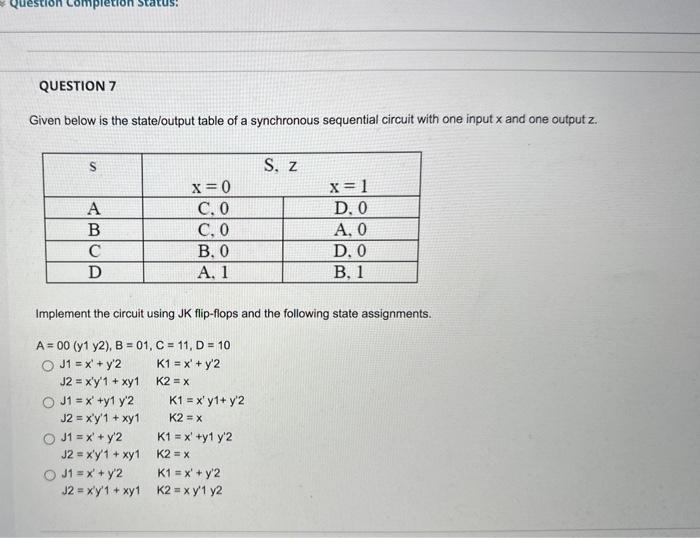Solved Given below is the state/output table of a | Chegg.com