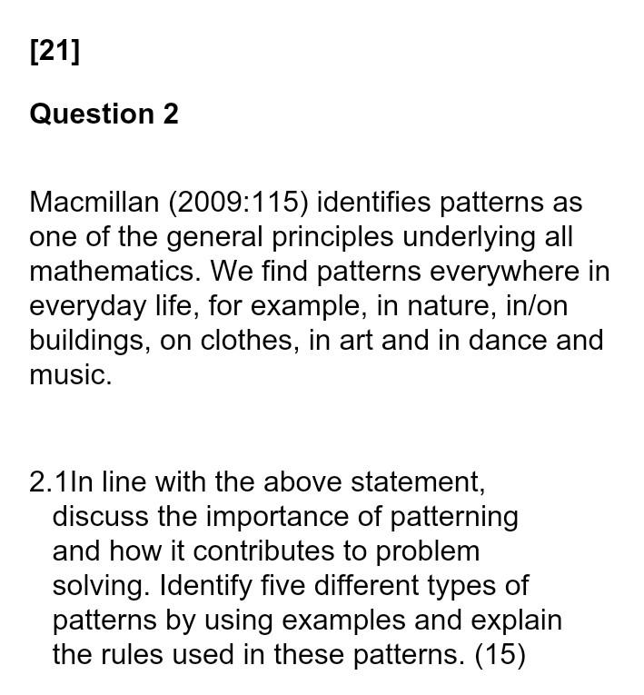 Solved Macmillan (2009:115) identifies patterns as one of | Chegg.com
