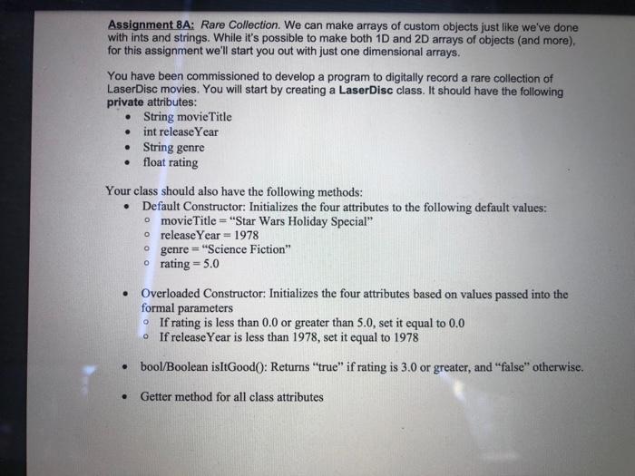 Solved . Assignment 8A: Rare Collection. We can make arrays | Chegg.com