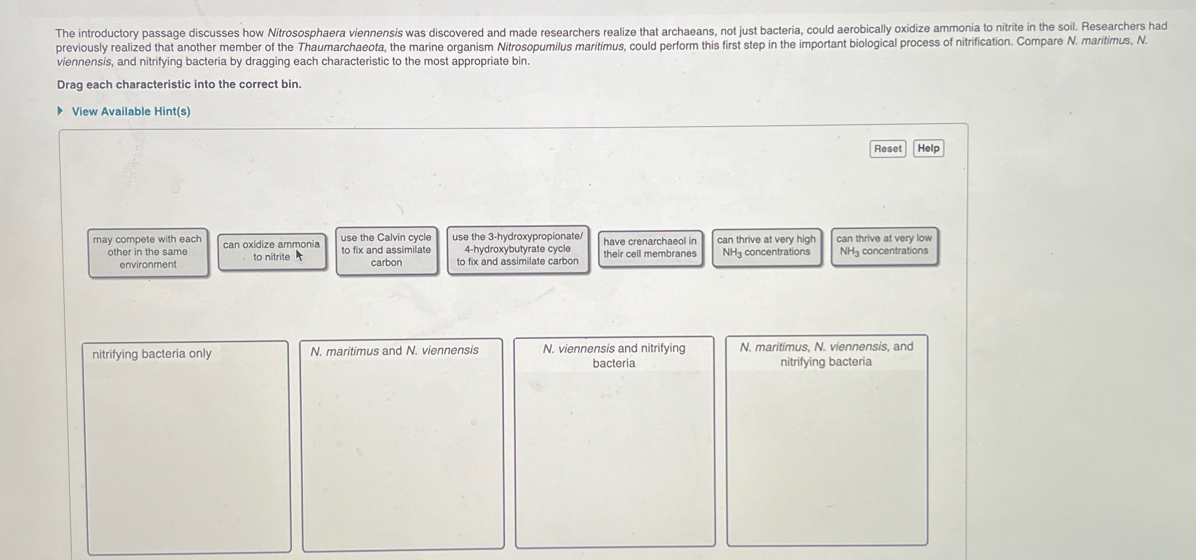 Solved viennensis, and nitrifying bacteria by dragging each | Chegg.com
