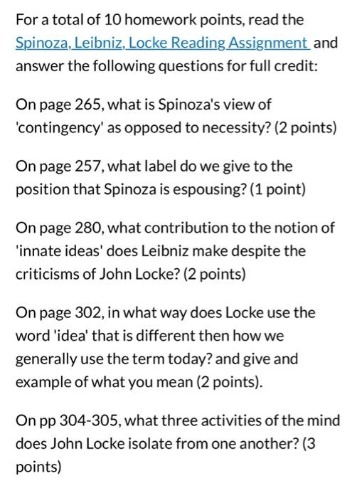 For a total of 10 homework points, read the Spinoza, | Chegg.com