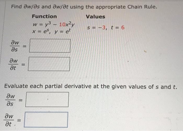 Solved Find ∂w/∂s and ∂w/∂t using the appropriate Chain | Chegg.com