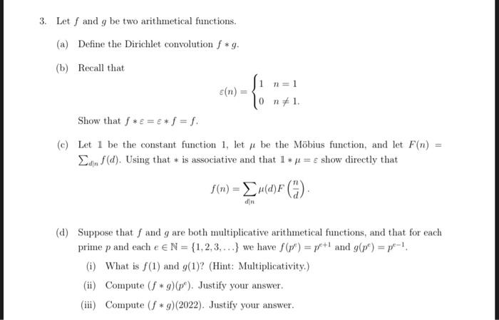 Solved 3. Let f and g be two arithmetical functions. (a) | Chegg.com