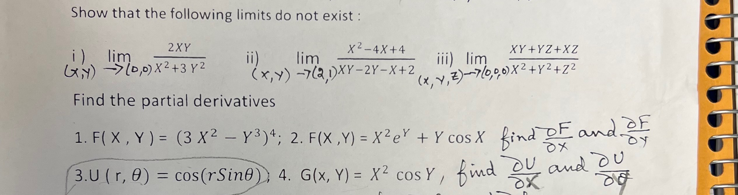 Solved Show that the following limits do not exist | Chegg.com