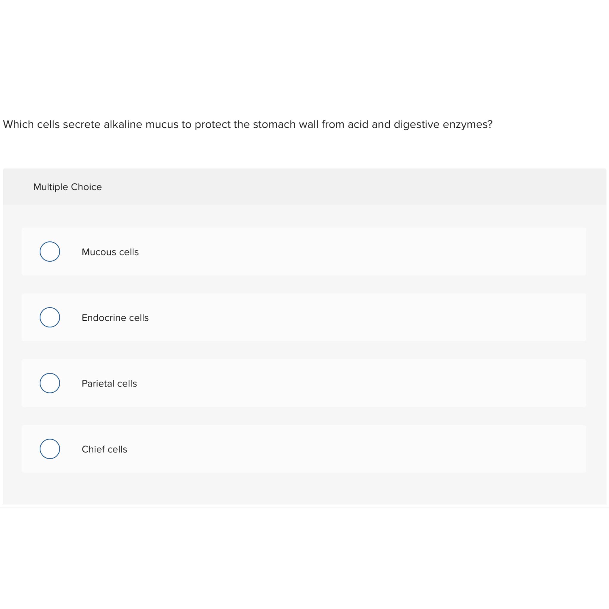Solved Which cells secrete alkaline mucus to protect the | Chegg.com