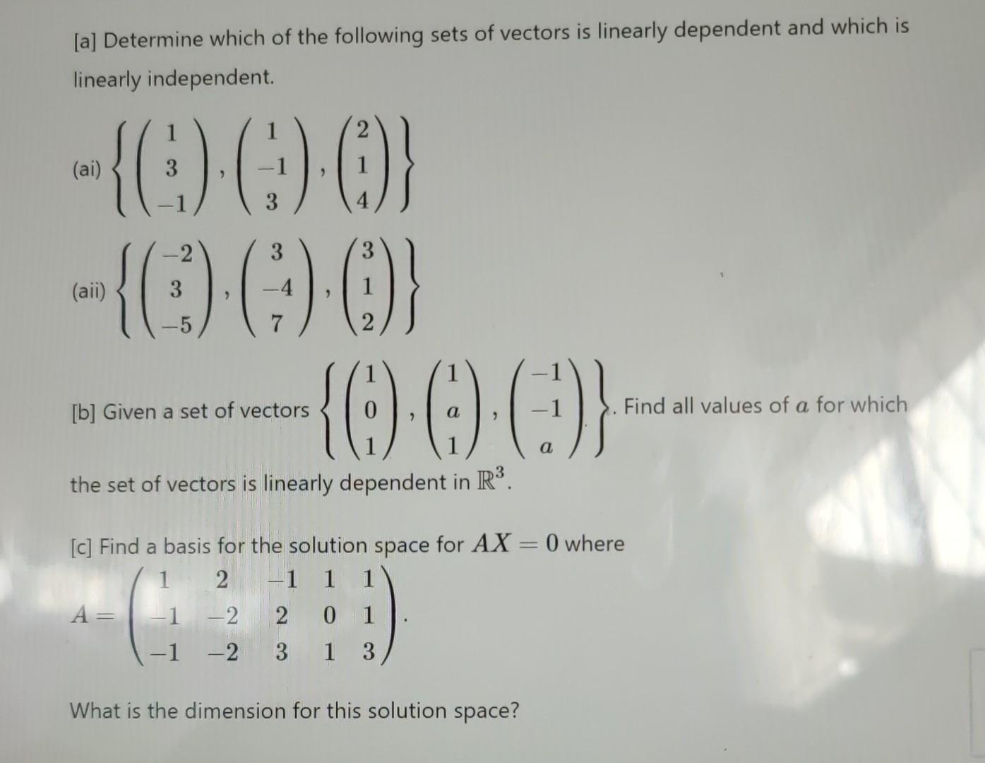 Solved [a] Determine which of the following sets of vectors | Chegg.com