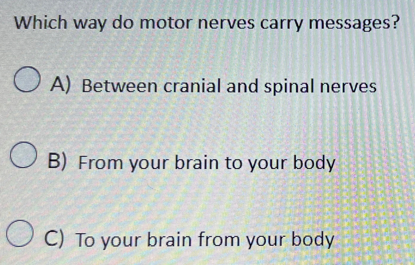 Which way do motor nerves carry messages?A) ﻿Between | Chegg.com