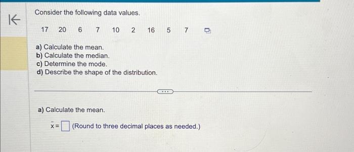 Solved Consider the following data values. a) Calculate the | Chegg.com
