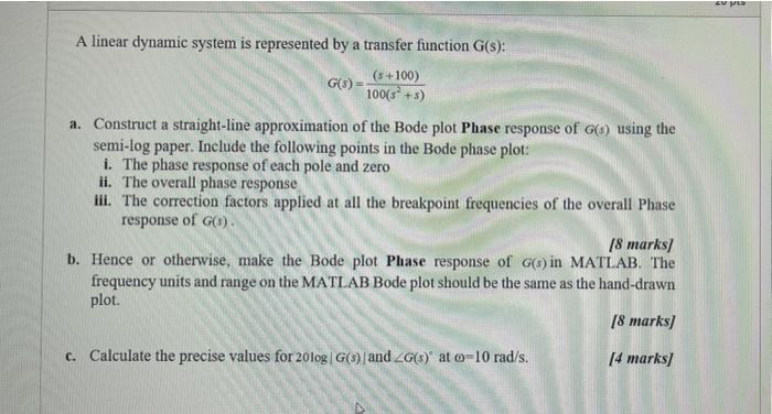 Solved A linear dynamic system is represented by a transfer | Chegg.com