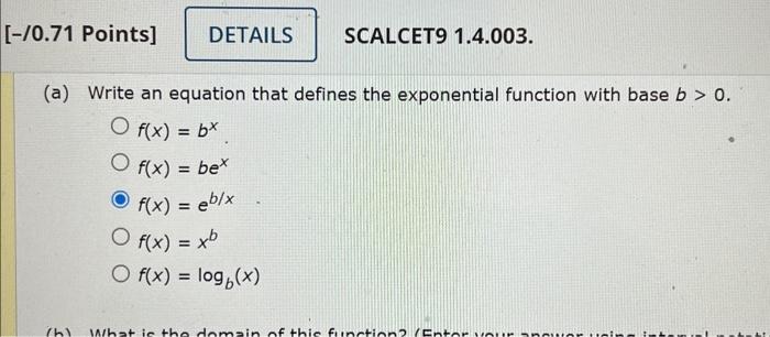Solved (a) Write an equation that defines the exponential | Chegg.com
