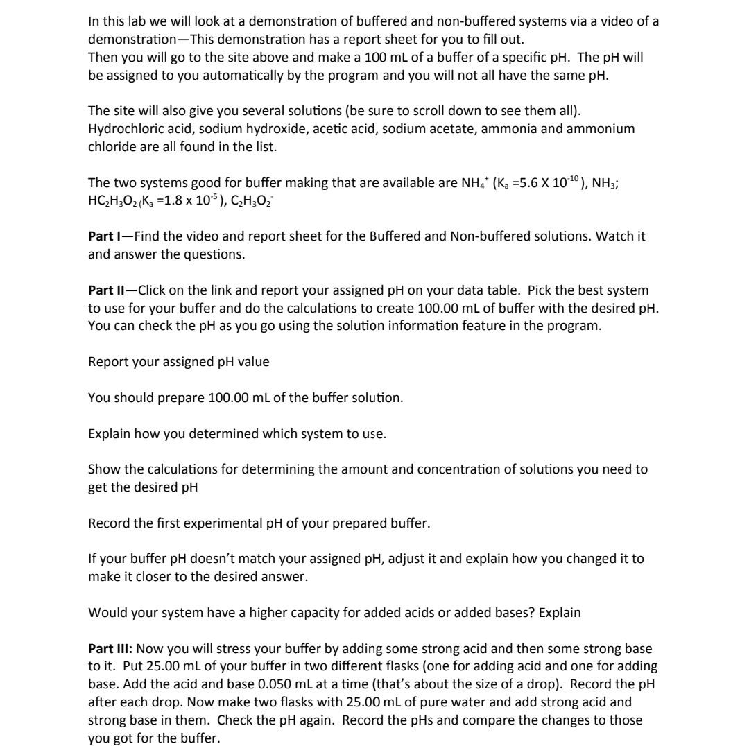 Solved Designing a buffer solution with a specific pH In | Chegg.com