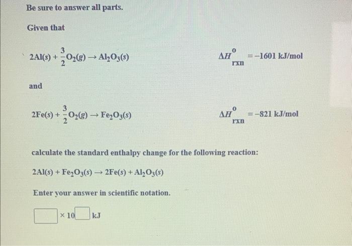 Solved Be sure to answer all parts. Given that | Chegg.com