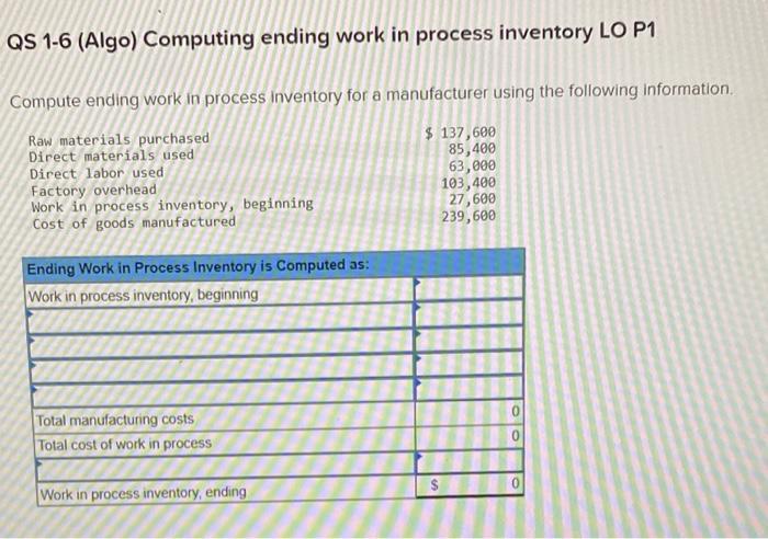 Solved QS 1-6 (Algo) Computing ending work in process | Chegg.com