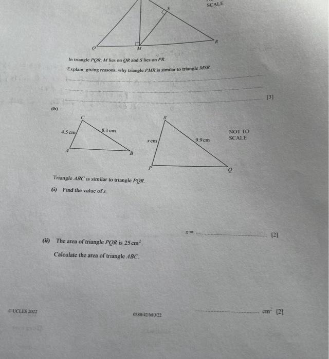 Solved In triangle PQR,M fies on QR and S lies on PR. | Chegg.com