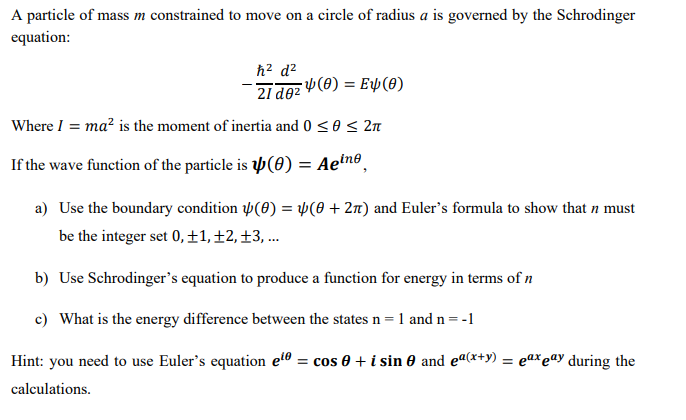 Solved A particle of mass m ﻿constrained to move on a circle | Chegg.com