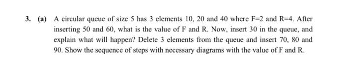 Solved 3. (a) A circular queue of size 5 has 3 elements 10, | Chegg.com