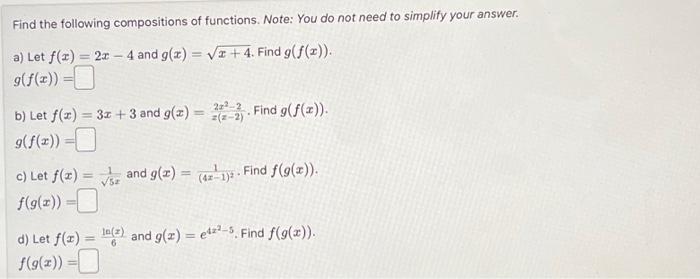 Solved Find the following compositions of functions. Note: | Chegg.com