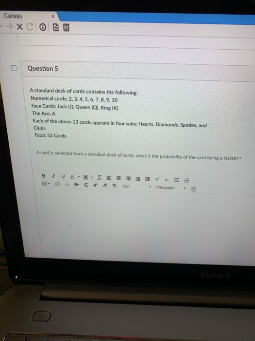 Solved Canvas --> XC 0 Question 5 A standard deck of cards | Chegg.com