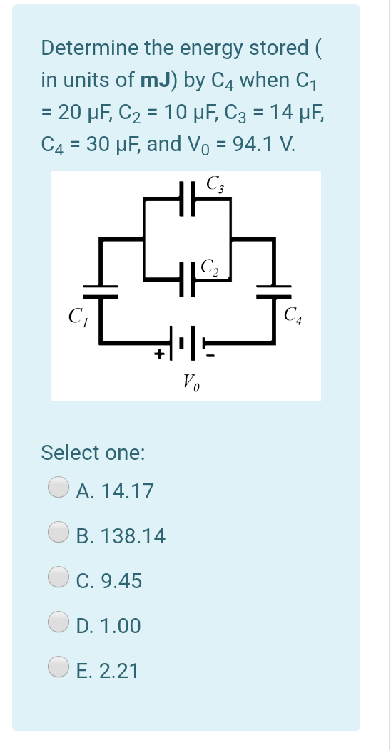 Solved Determine the energy stored ( in units of mJ) by C4 | Chegg.com