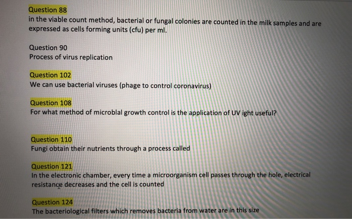 Question 88 in the viable count method, bacterial or | Chegg.com