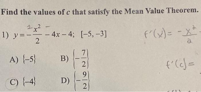 Solved Find the values of c that satisfy the Mean Value | Chegg.com