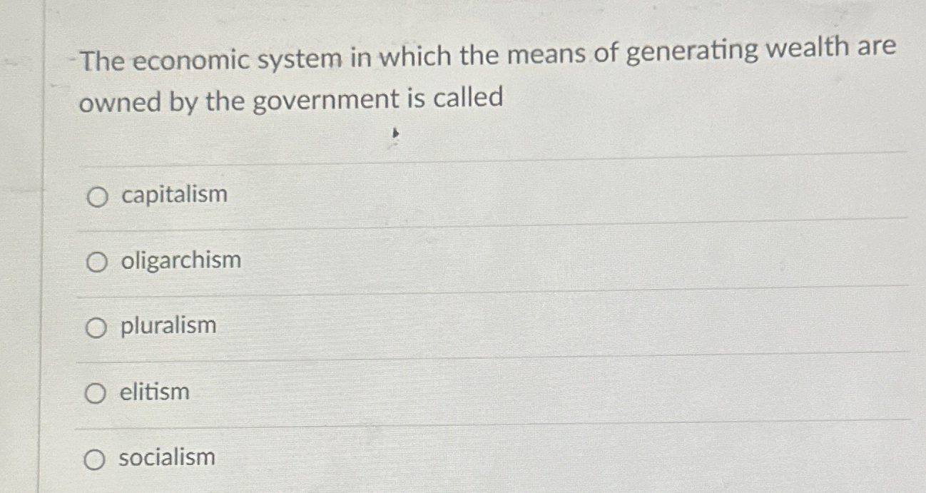 Solved The economic system in which the means of generating | Chegg.com