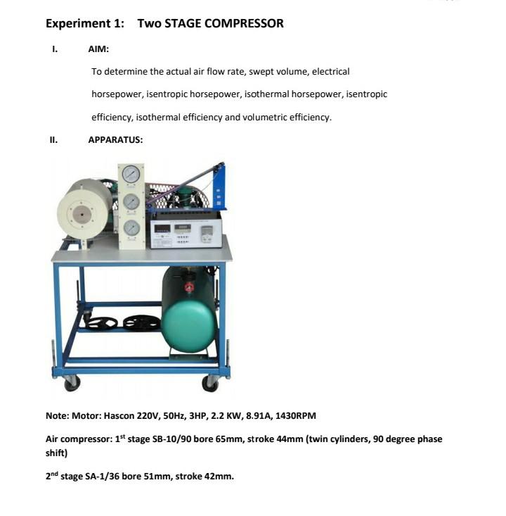 Solved Experiment 1: Two STAGE COMPRESSOR 1. AIM: To | Chegg.com