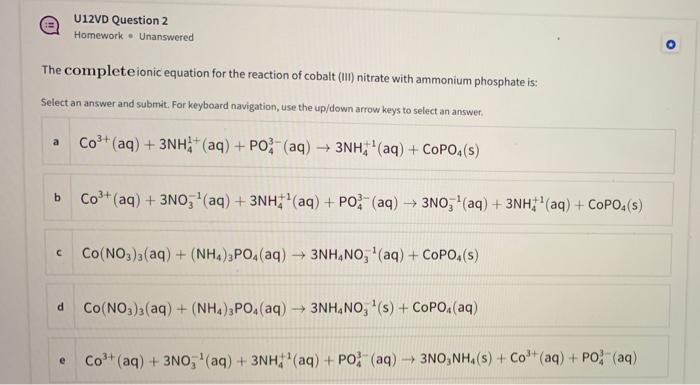Solved U12VD Question 2 Homework – Unanswered The complete | Chegg.com