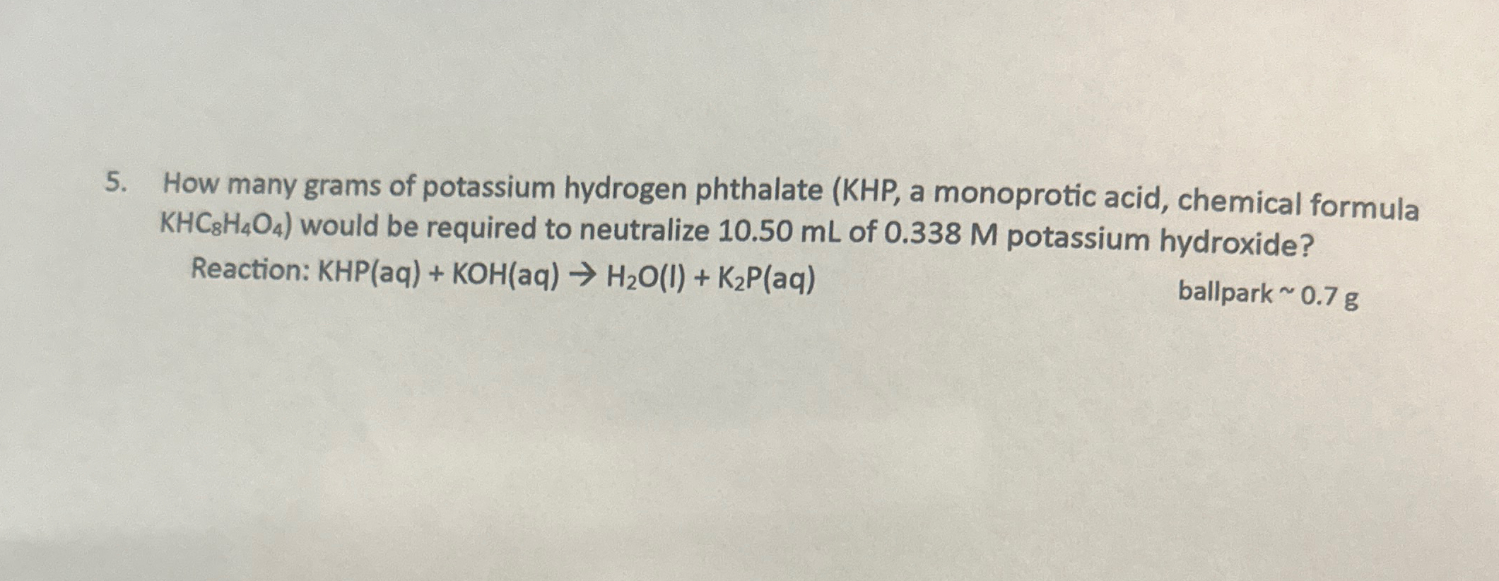 Solved How many grams of potassium hydrogen phthalate (KHP, | Chegg.com