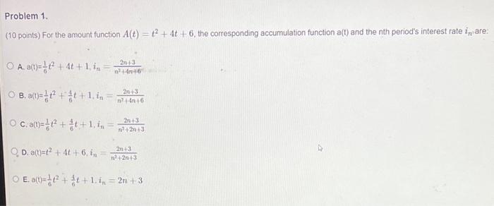 Solved (10 points) For the amount function A(t)=t2+4t+6, the | Chegg.com