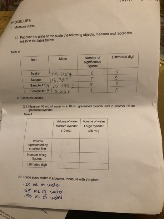 PROCEDURE 1. Measure mass 1.1. Put over the plate of | Chegg.com