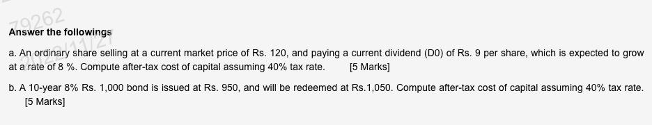 Solved Answer the followings a. An ordinary share selling at | Chegg.com