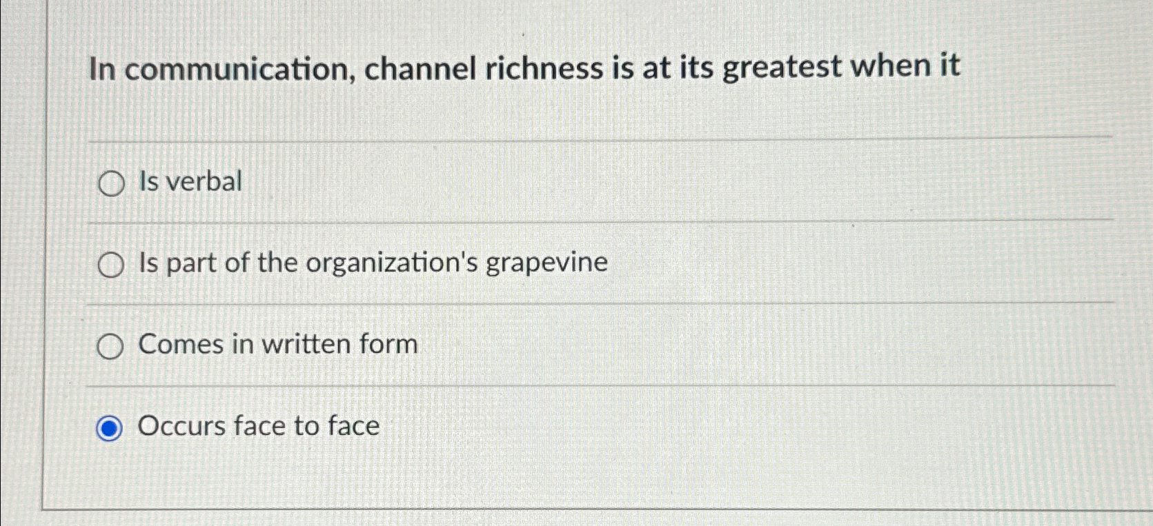 Solved In communication, channel richness is at its greatest | Chegg.com