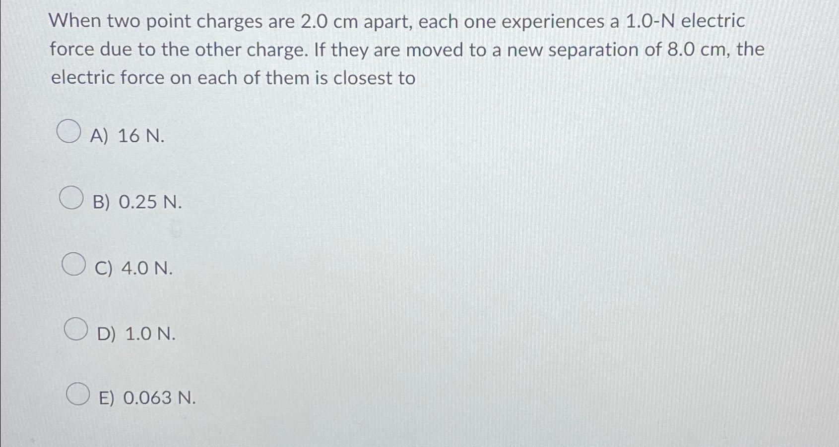 Solved When two point charges are 2.0cm apart, each one | Chegg.com