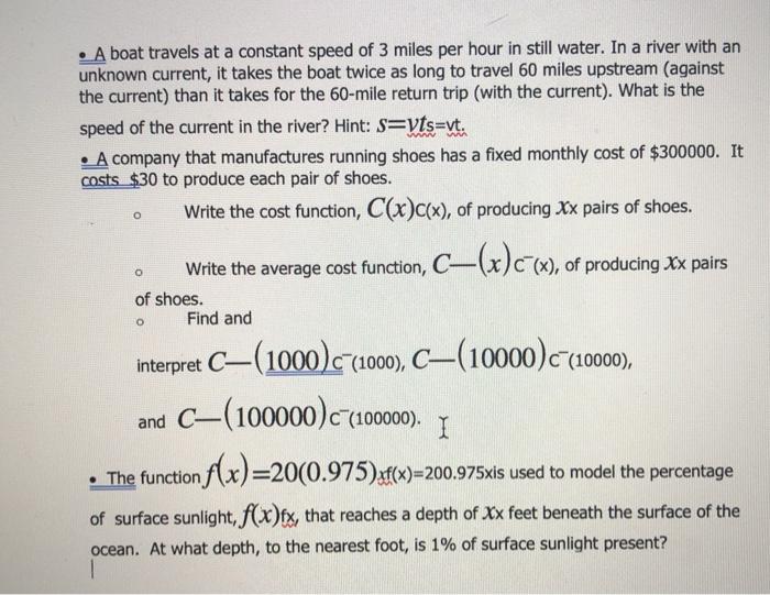 Solved O A Boat Travels At A Constant Speed Of 3 Miles Per Chegg