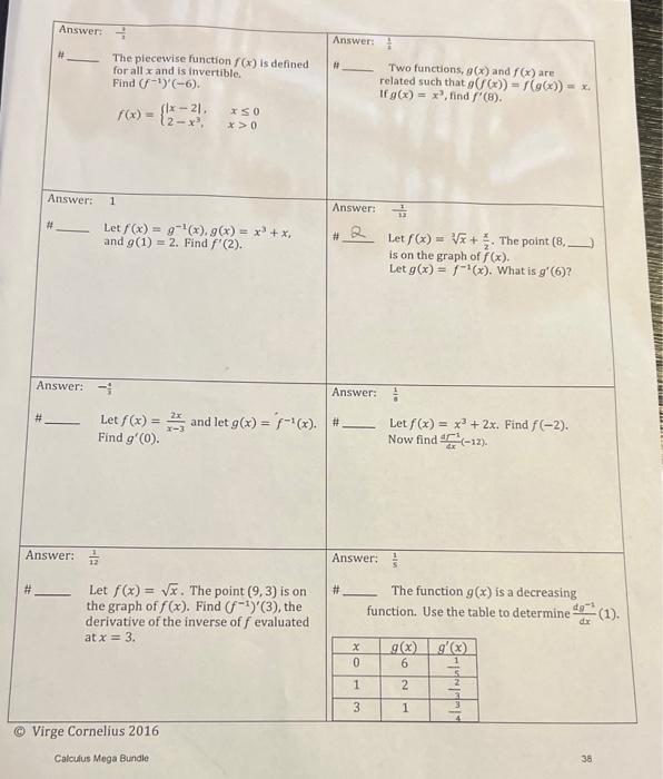Solved Virge Cornelius 2016 Calculus Mega Bundle 36 | Chegg.com