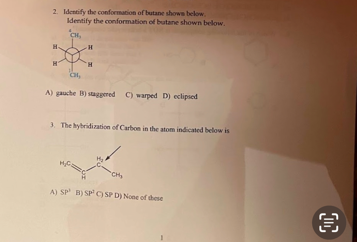 Solved Identify the conformation of butane shown | Chegg.com