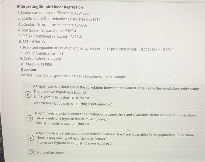 Solved Interpreting Simple Linear Regression 1. Linear | Chegg.com